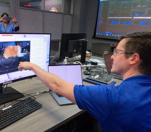 Deep Space Atomic Clock Poster - blue version