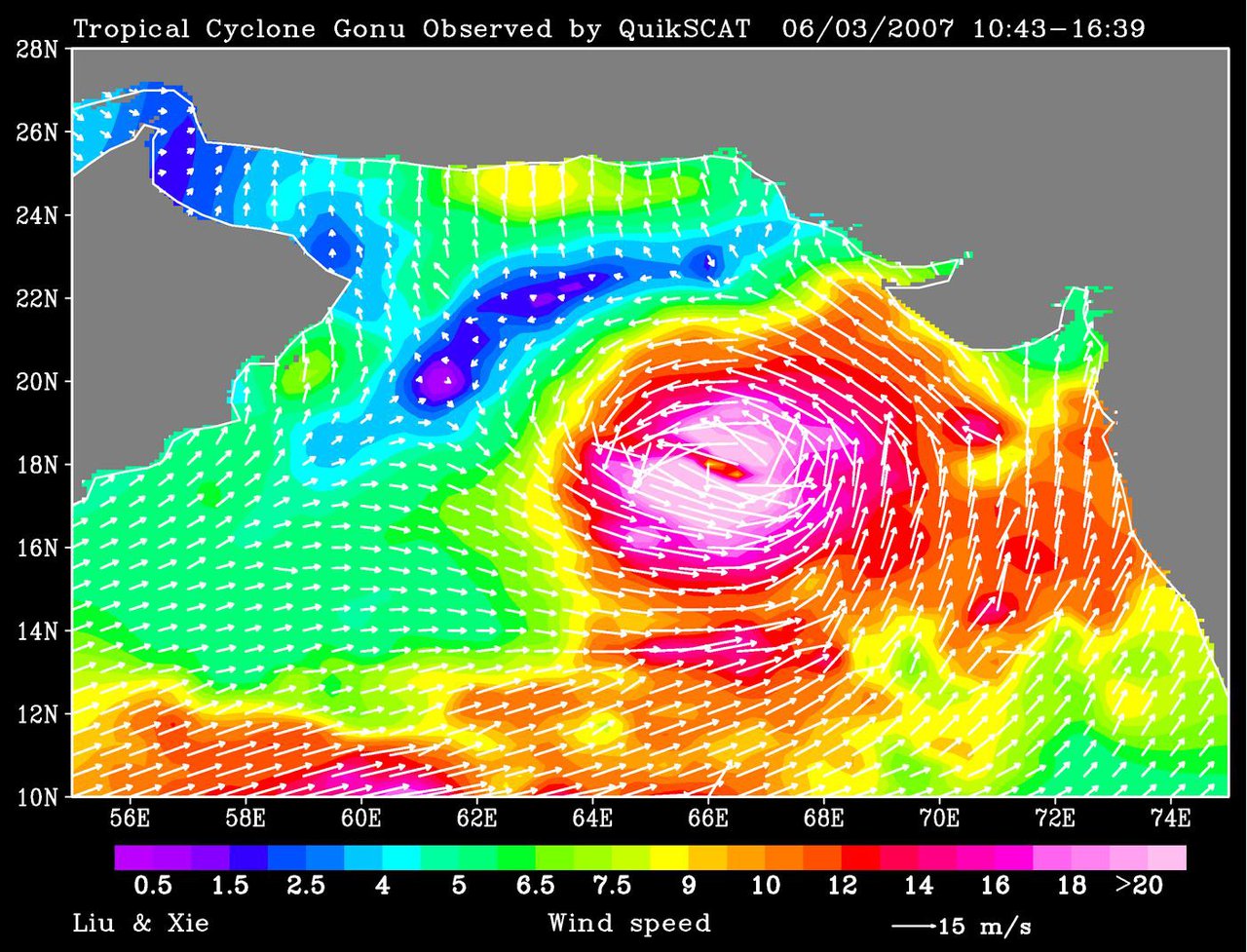 Tropical Cyclone Gonu Observed by QuikSCAT | NASA Jet Propulsion ...