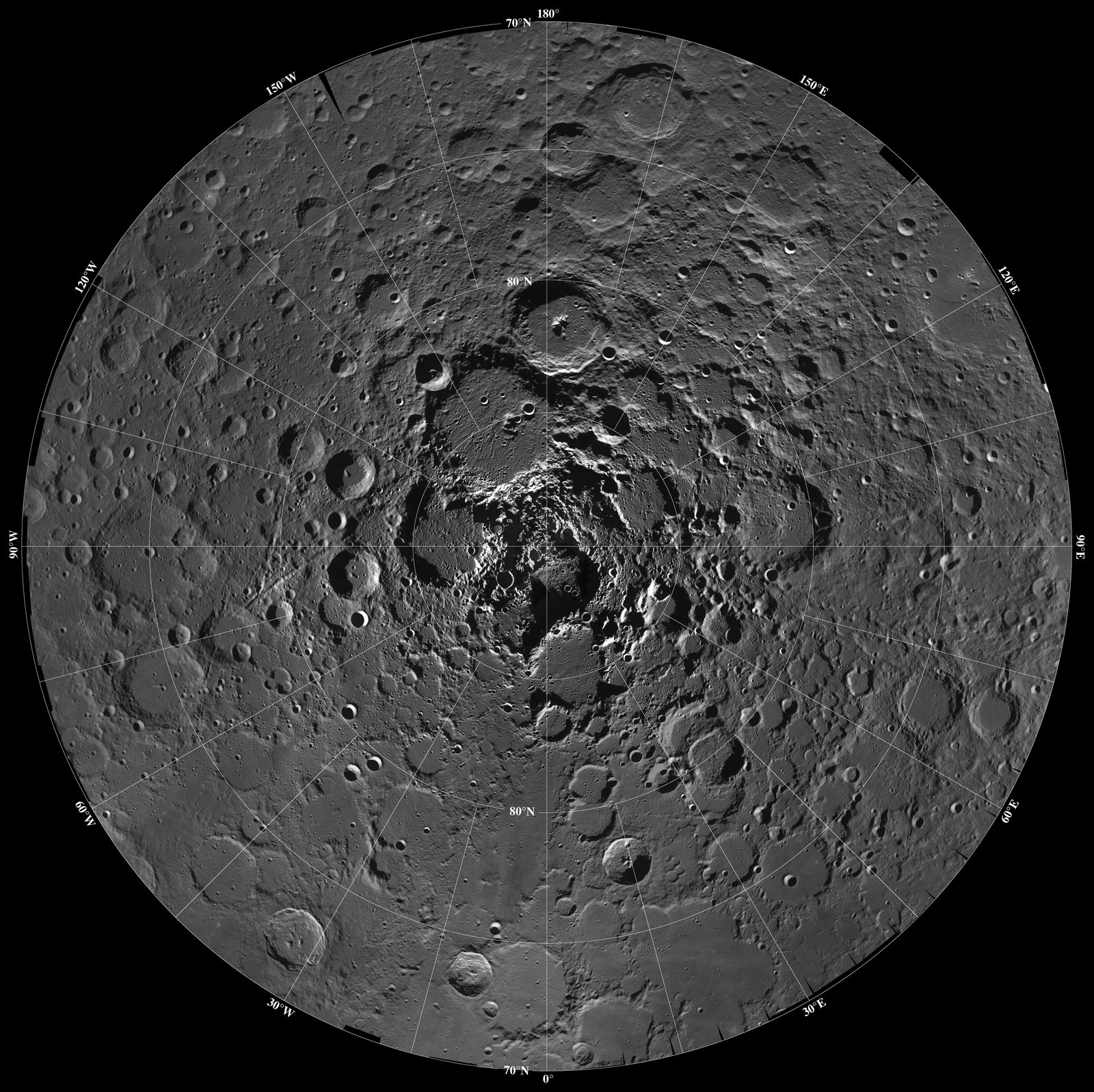 North Pole Region of the Moon as Seen by Clementine
