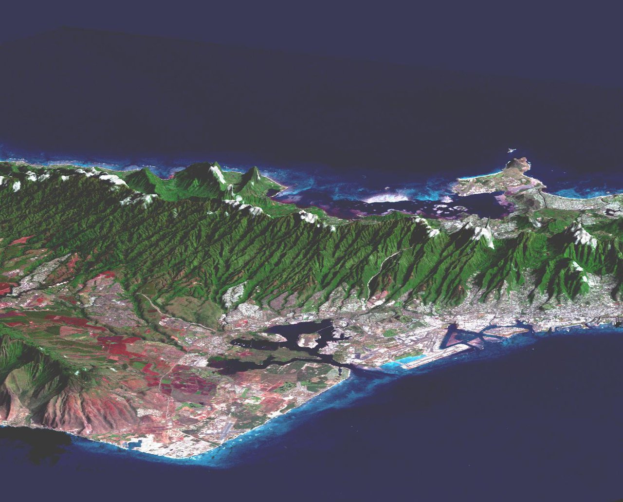 Perspective view, Landsat Overlay Oahu, Hawaii