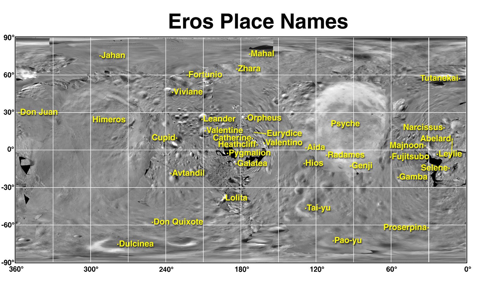 Eros Map and Place Names | NASA Jet Propulsion Laboratory (JPL)