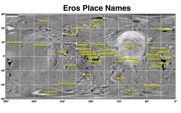 Eros Map and Place Names | NASA Jet Propulsion Laboratory (JPL)