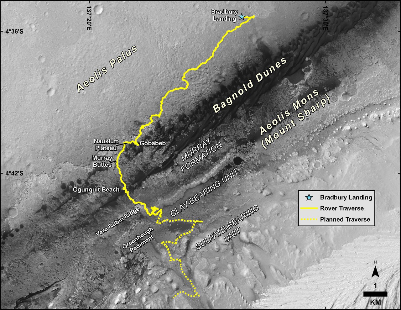 Mid-2019 Map of NASA's Curiosity Rover Mission