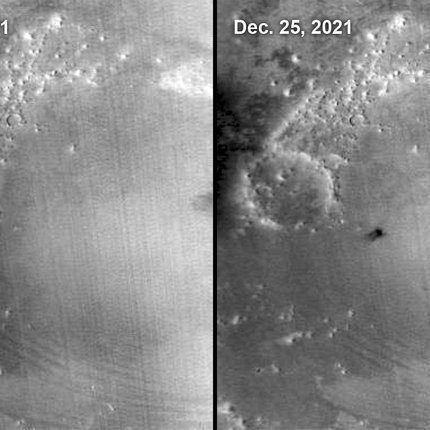 Flyover of Mars Impact Using HiRISE Data (Animation)